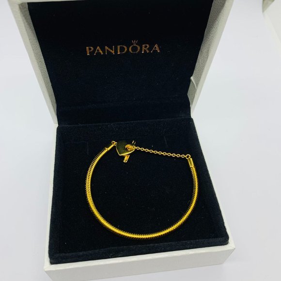 Pandora | Jewelry | Pandora Moments Heart Tbar Snake Chain Bracelet Gold 2cm79inch | Poshmark
